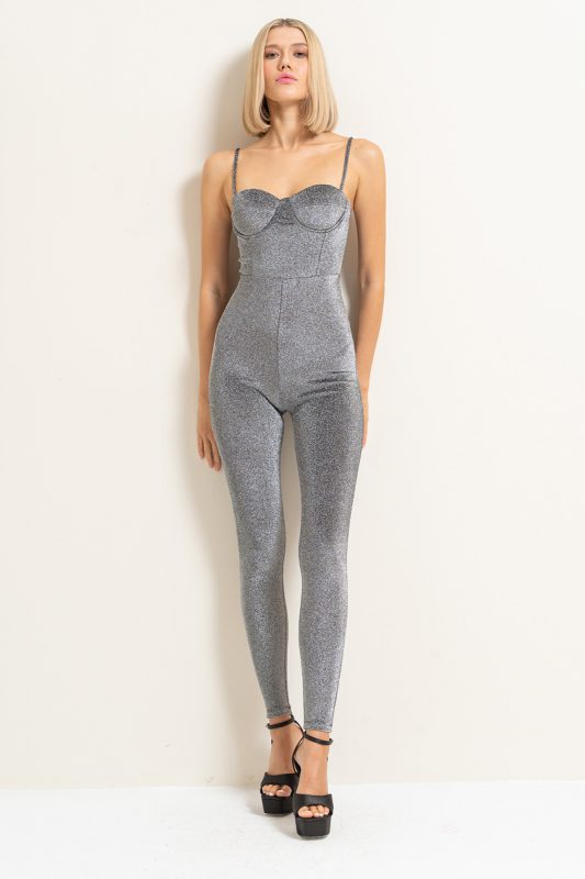 Glittery silver sweetheart catsuit | THE MADLEN STORE