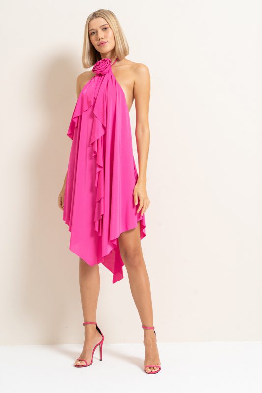 New fuschia ruffle halter dress | THE MADLEN STORE