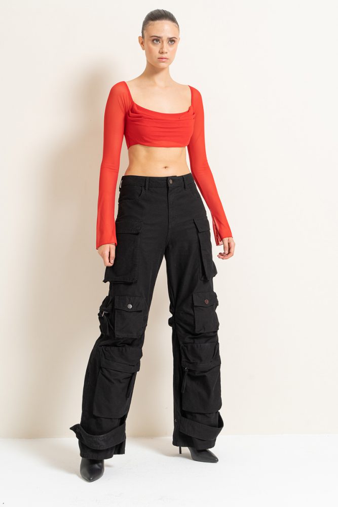 Red boat neck crop mesh top | THE MADLEN STORE