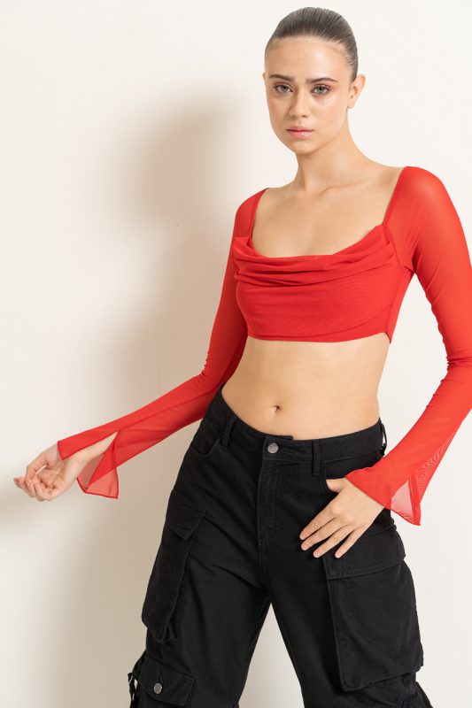 Red boat neck crop mesh top | THE MADLEN STORE
